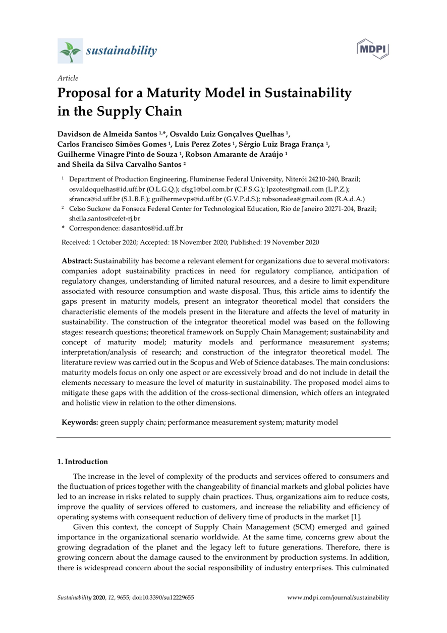 Proposal for a Maturity Model in Sustainability in the Supply Chain ...