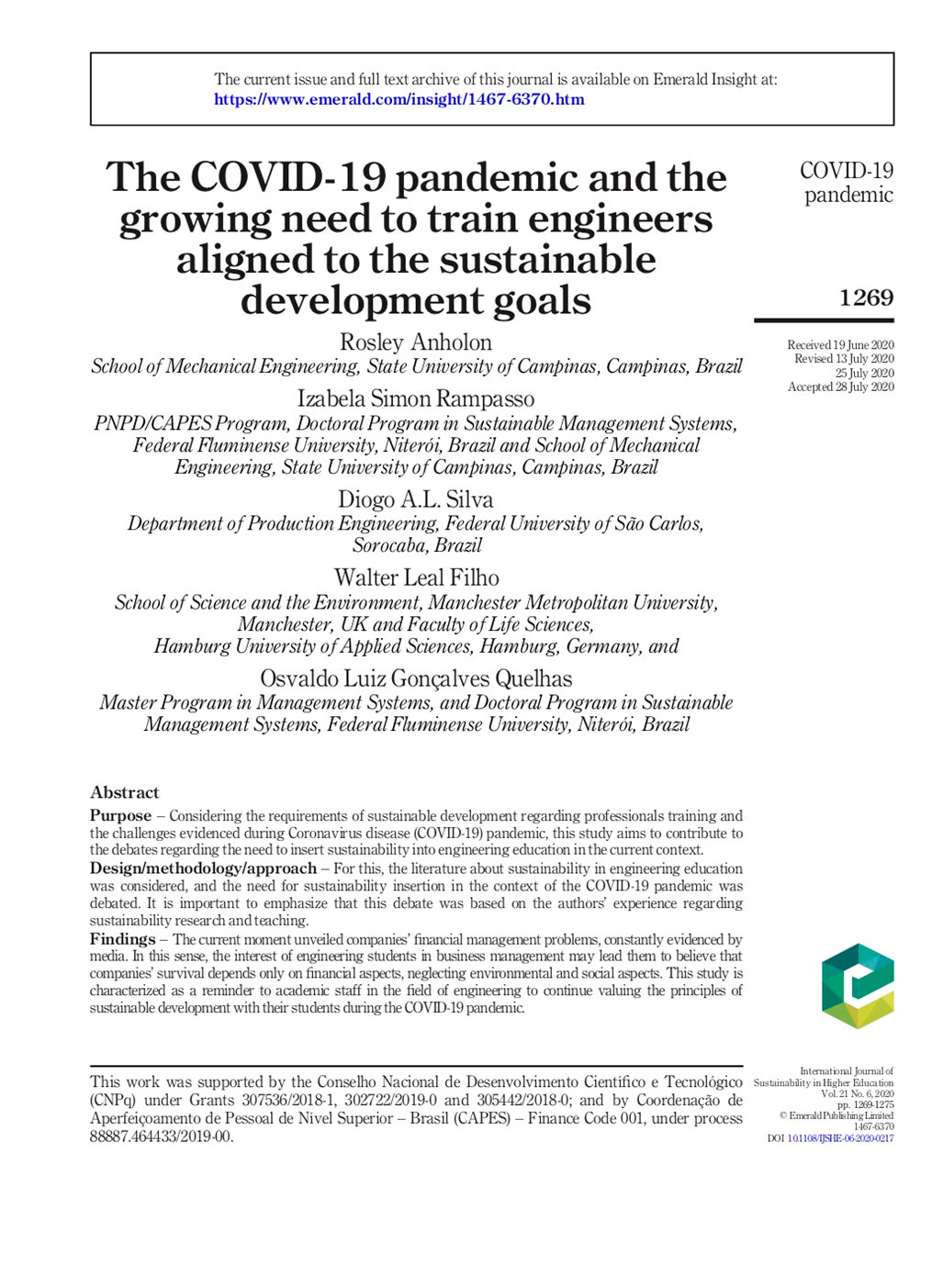 The COVID-19 pandemic and the growing need to train engineers aligned ...